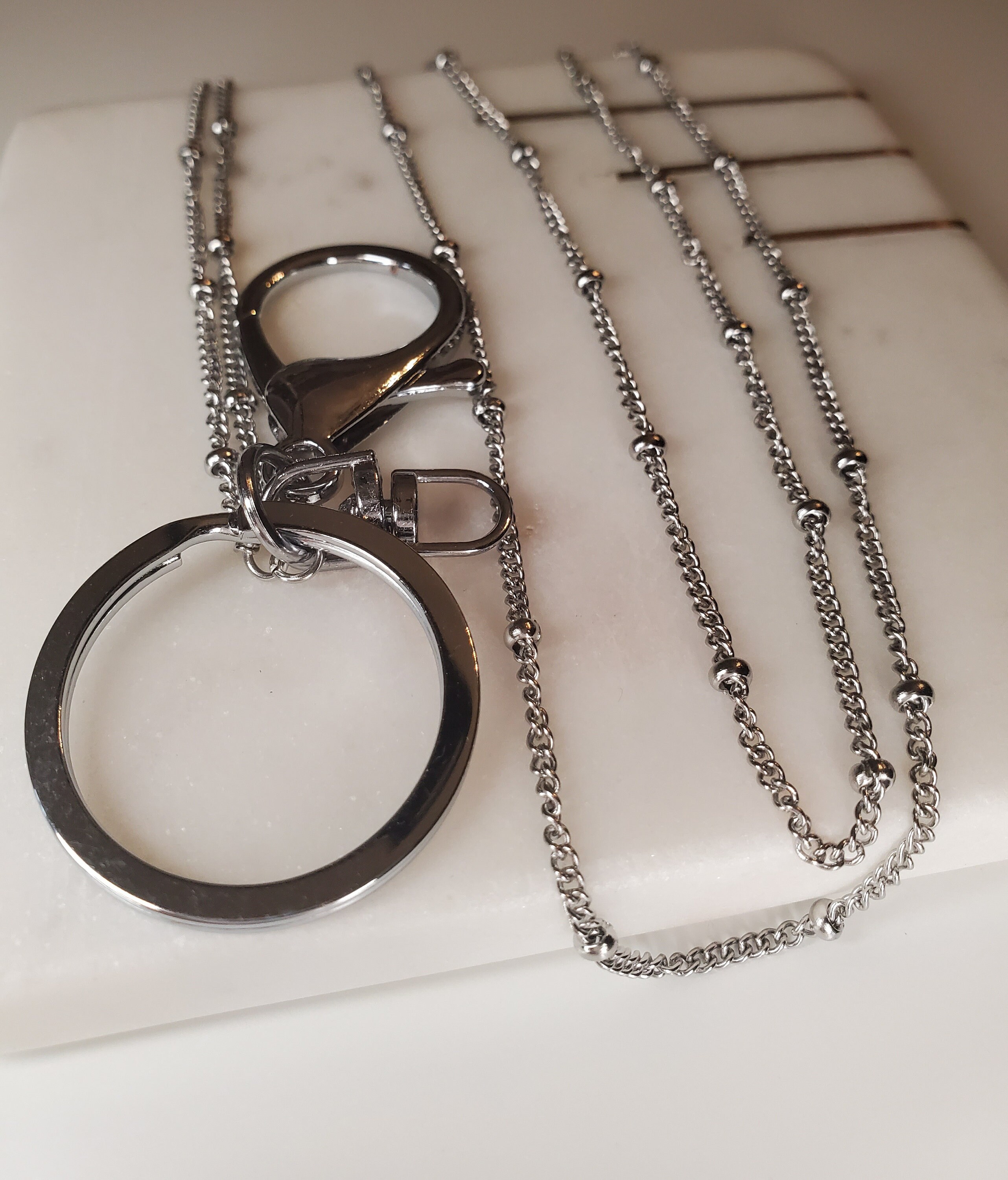 Stainless Steel Satellite Chain Lanyard Silver Steel Chain ID | Etsy