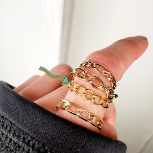 14K Gold Filled Flat Curb Chain Ring, Minimalist Stacking Rings ...