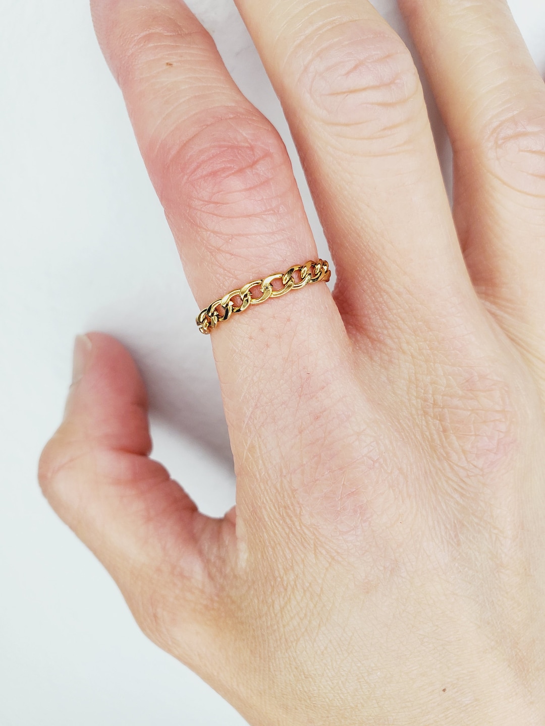 14K Gold Stainless Steel Chain Ring, Chain Link Ring, Minimalist Chain ...