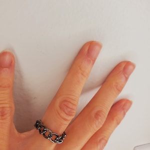 Gunmetal Thick Chain Ring, Black Metal Curb Chain Ring, Minimalist Ring ...