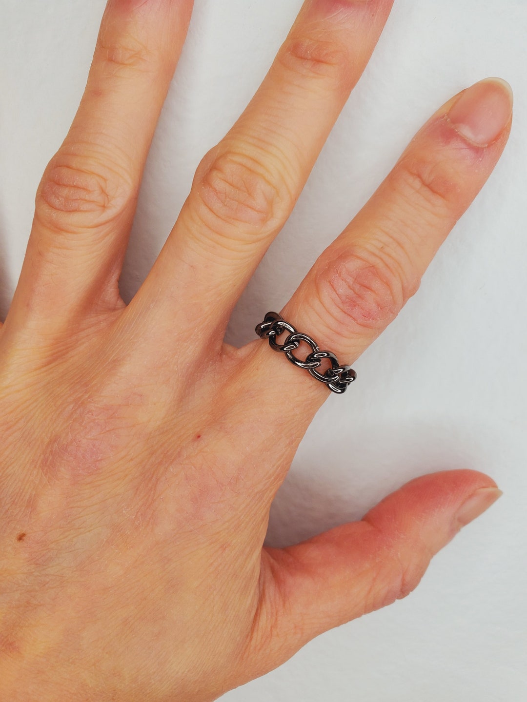 Gunmetal Thick Chain Ring, Black Metal Curb Chain Ring, Minimalist Ring ...