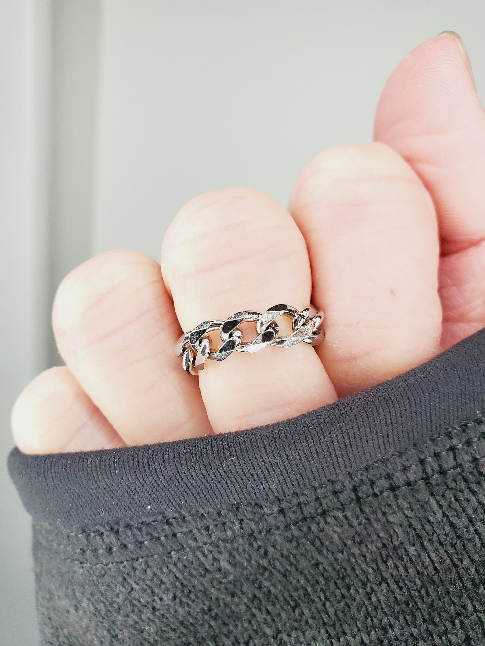 Chunky Stainless Steel Cuban Chain Ring, Minimalist Stacking Rings ...