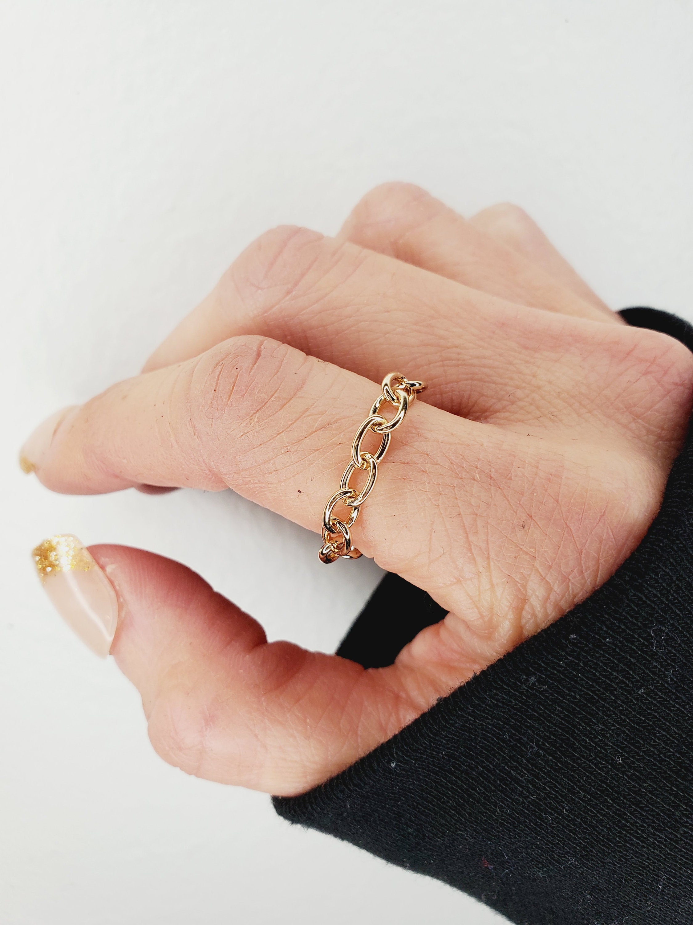 14k Gold Filled Oval Link Chain Ring, Thin Gold Chain Ring, Minimalist ...