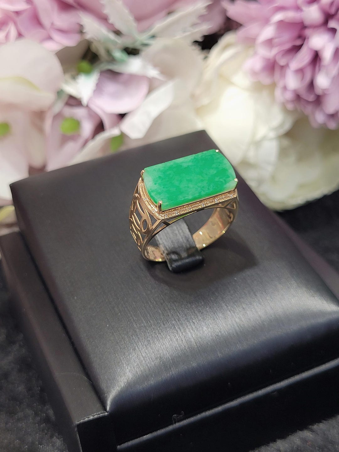 18k Rose Gold Settings + Myanmar Grade A Jadeite Ring (saddle Shaped ...