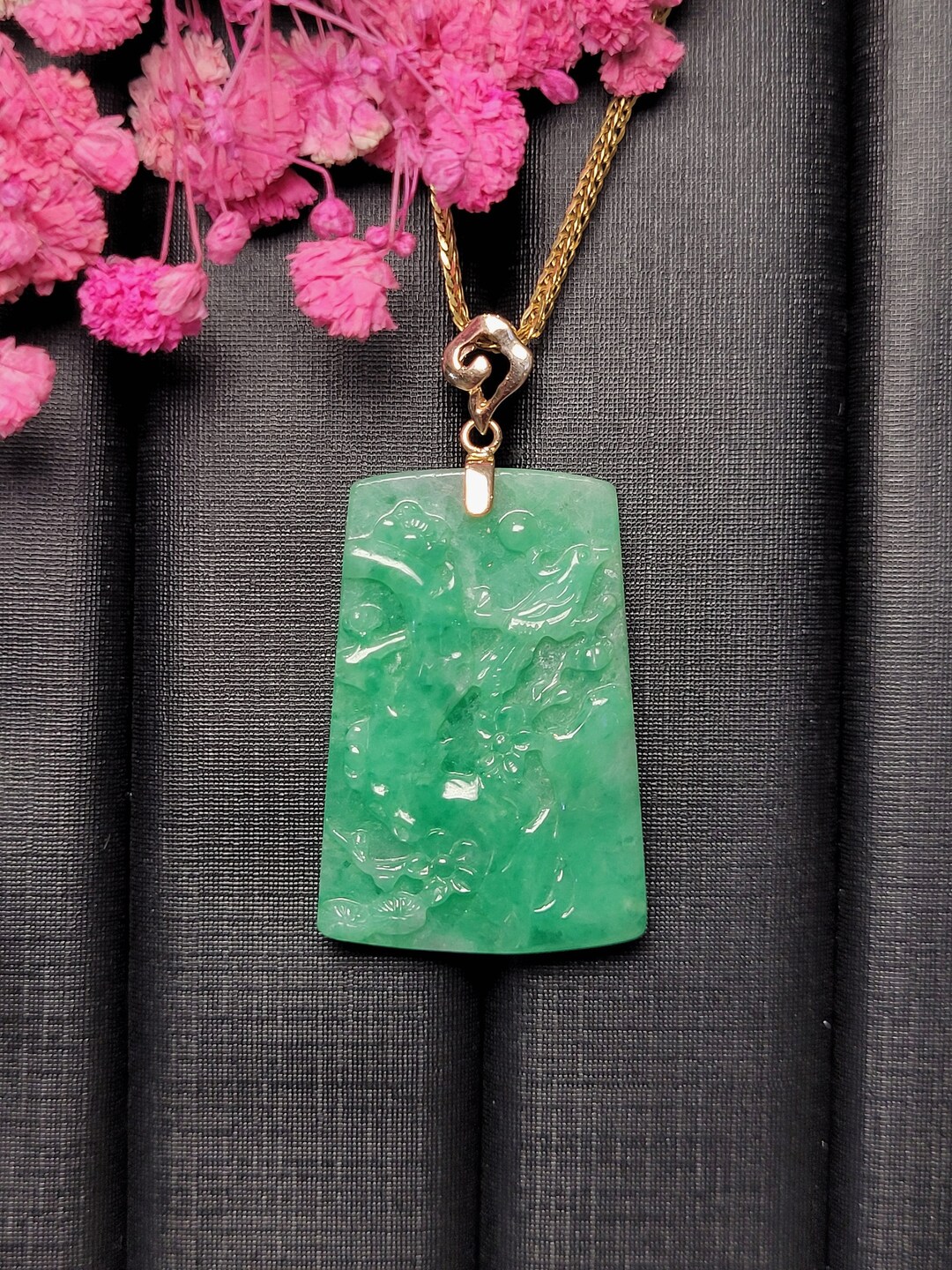 18k Rose Gold Buckle + Old Pit Myanmar Grade A Carved Jadeite ...