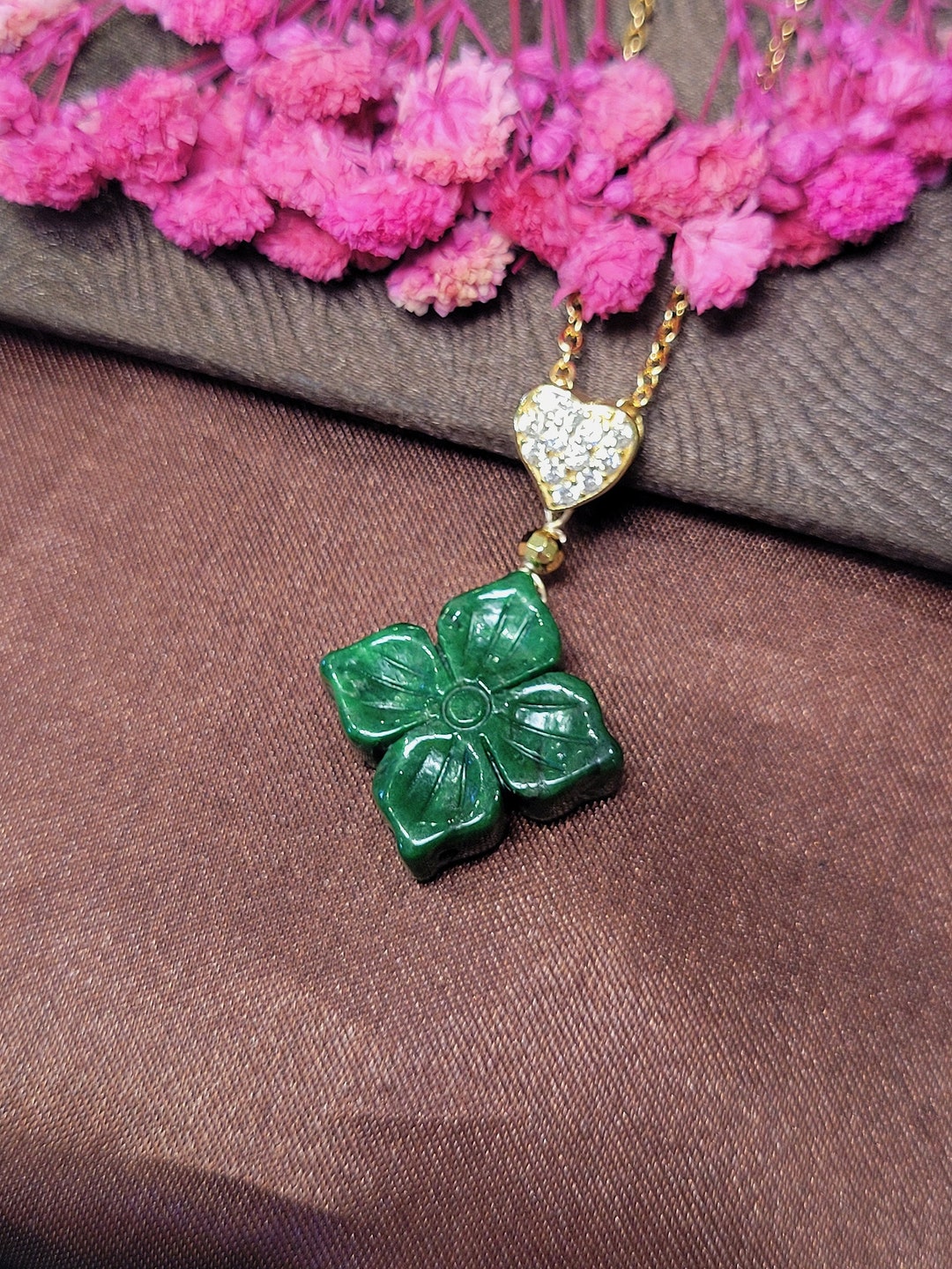 Myanmar Grade A Carved Jadeite Pendant clover-shaped JP194 gemstone ...