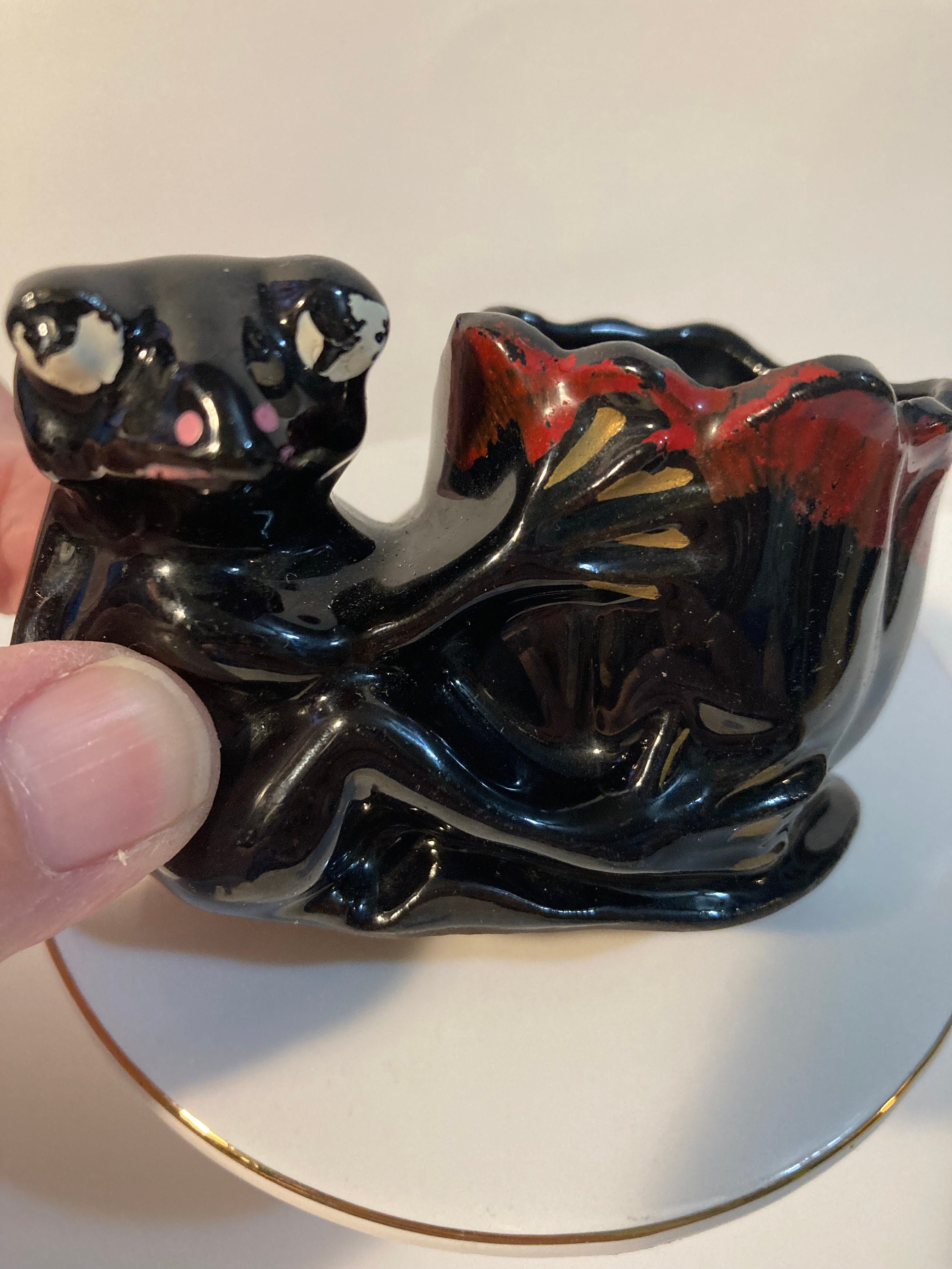 Vintage Small Redware Black Frog Toothpick Holder/planter - Etsy