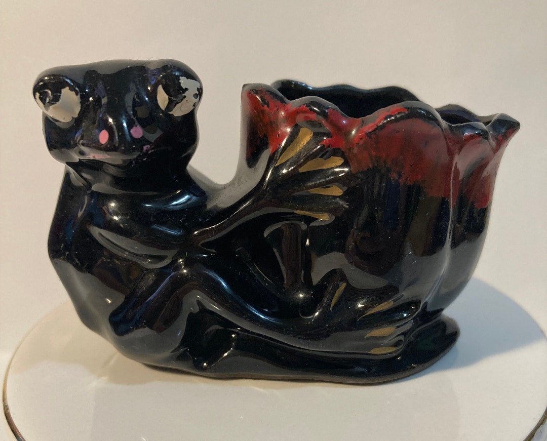 Vintage Small Redware Black Frog Toothpick Holder/planter - Etsy