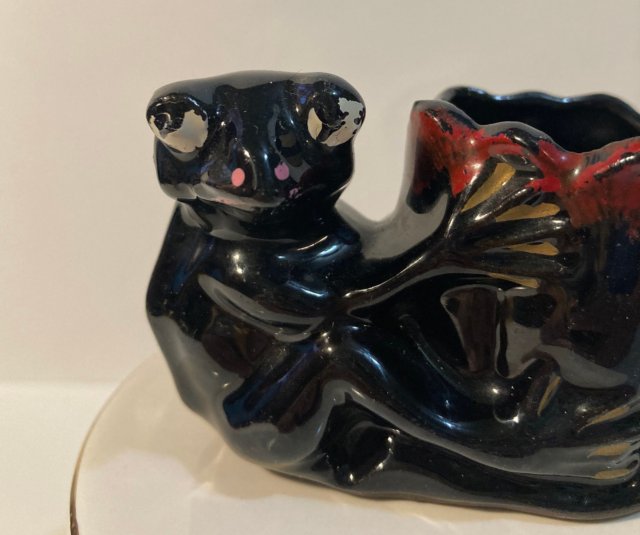 Vintage Small Redware Black Frog Toothpick Holder/planter - Etsy
