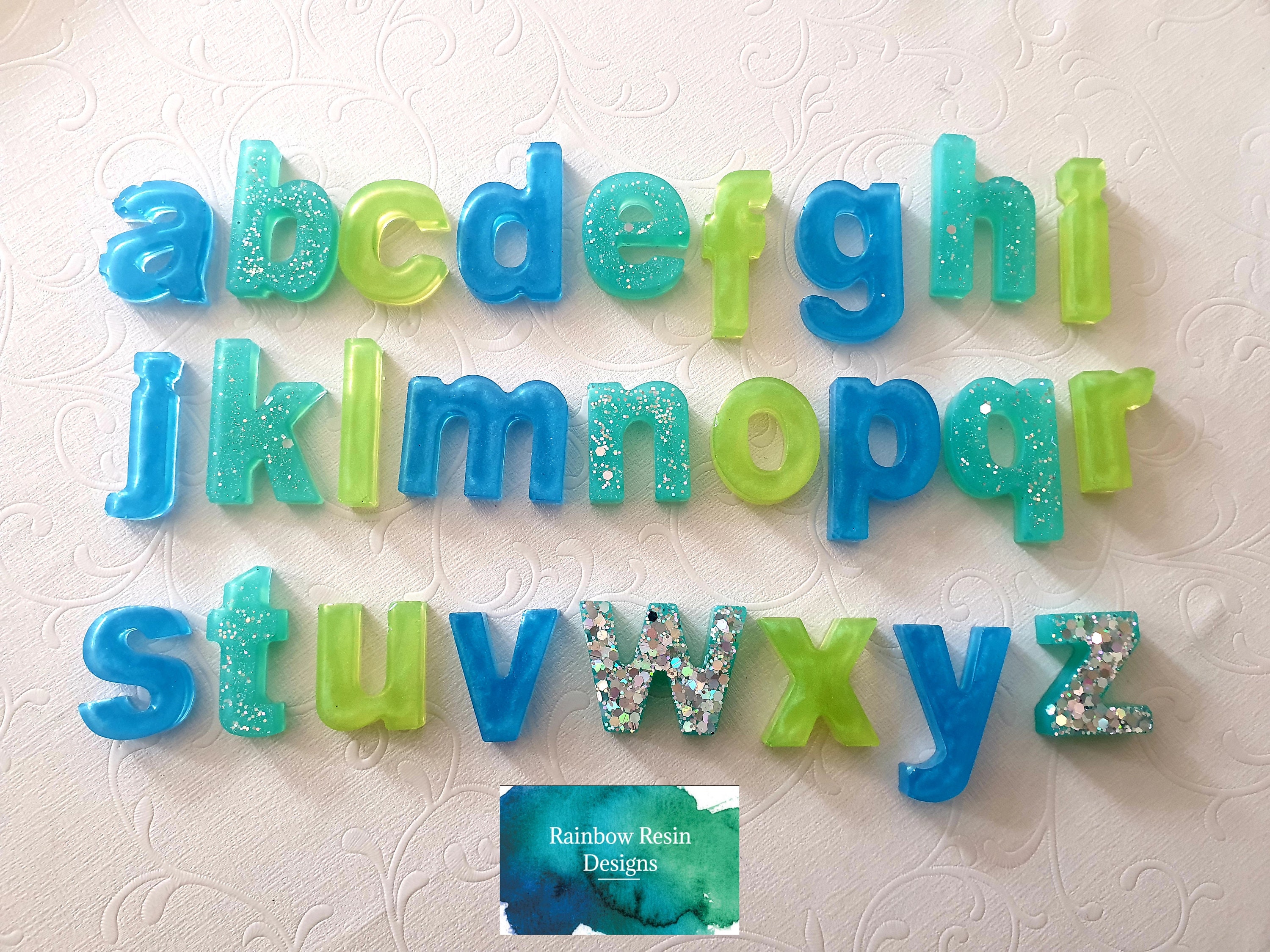 Resin Alphabet set lowercase letters Aqua Colour sensory - Etsy 日本