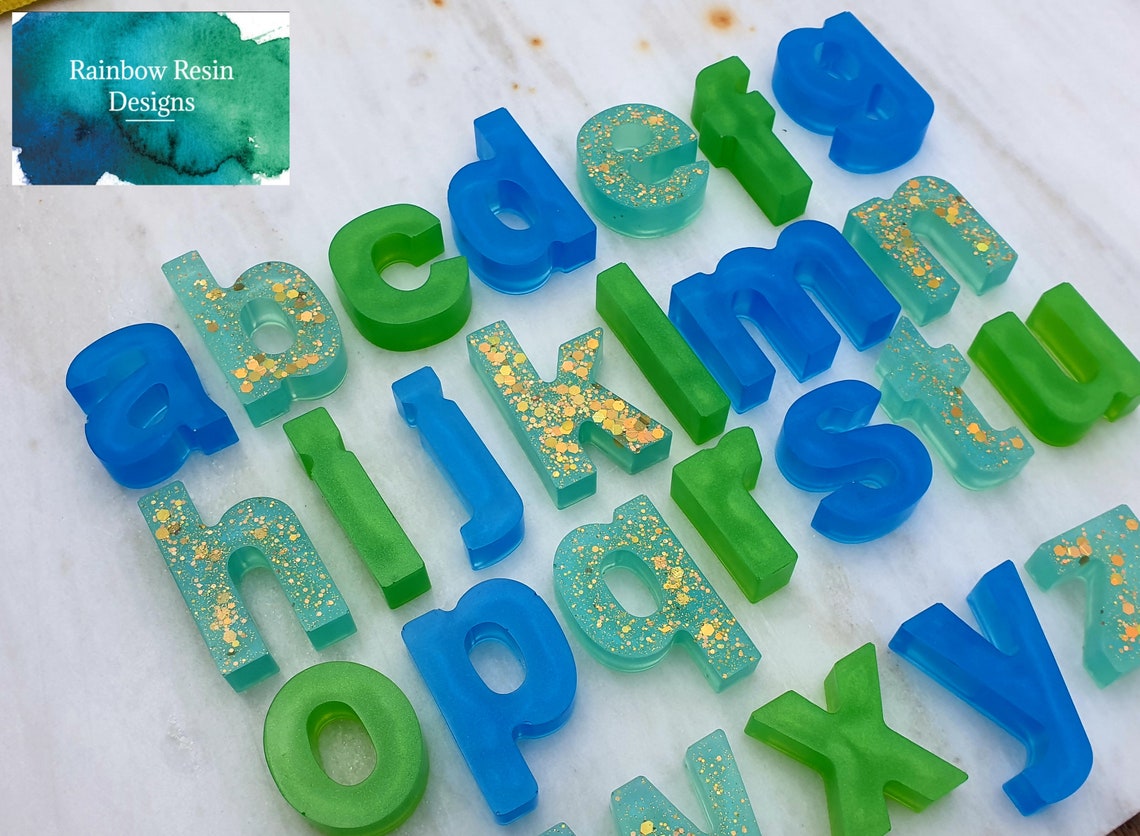 Resin Alphabet set lowercase letters Aqua Colour sensory - Etsy 日本