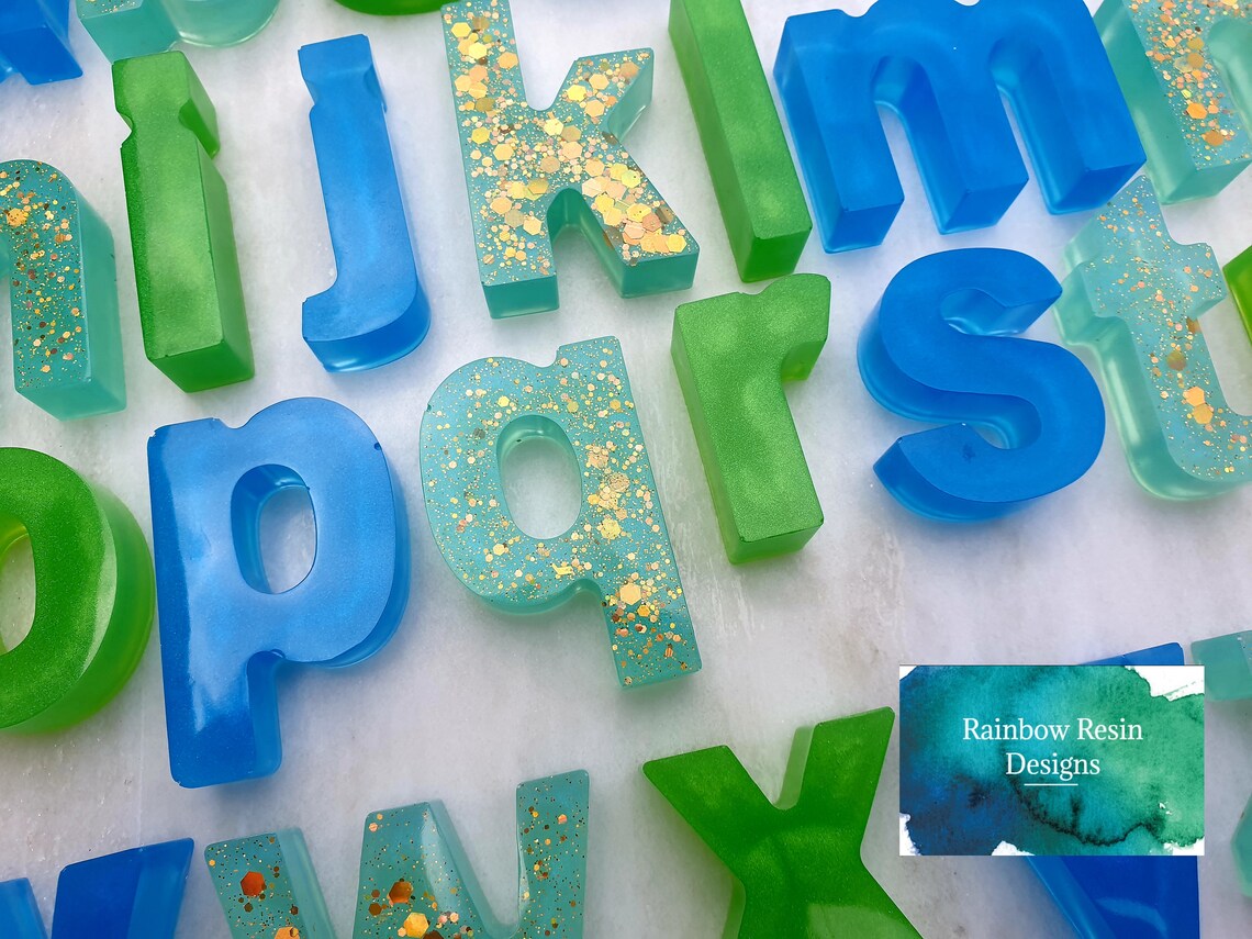 Resin Alphabet Set Lowercase Letters Aqua Colour Etsy