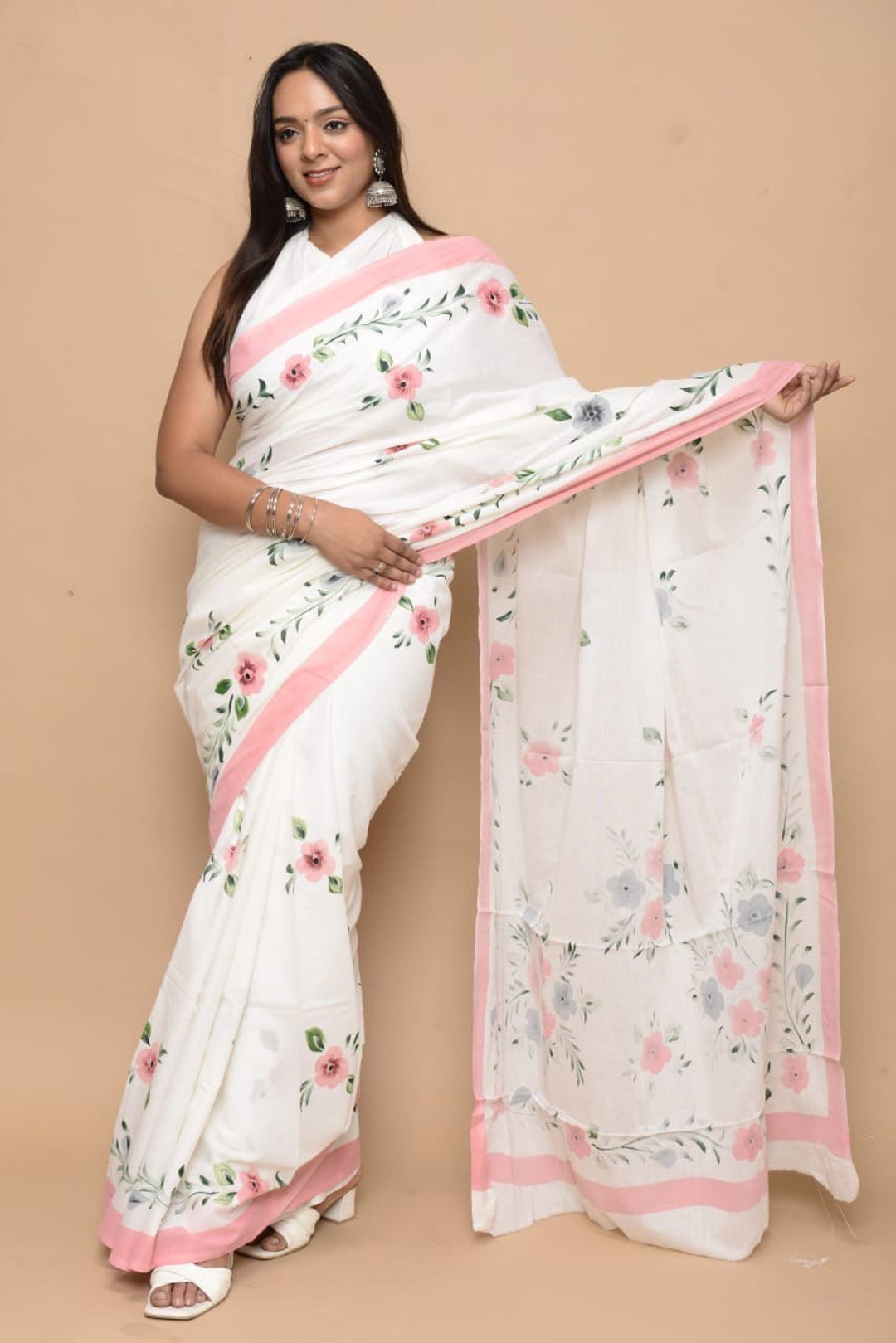 Indian Jaipuri Bagru Hand Block Printed Pure Soft Cotton Mulmul Saree ...