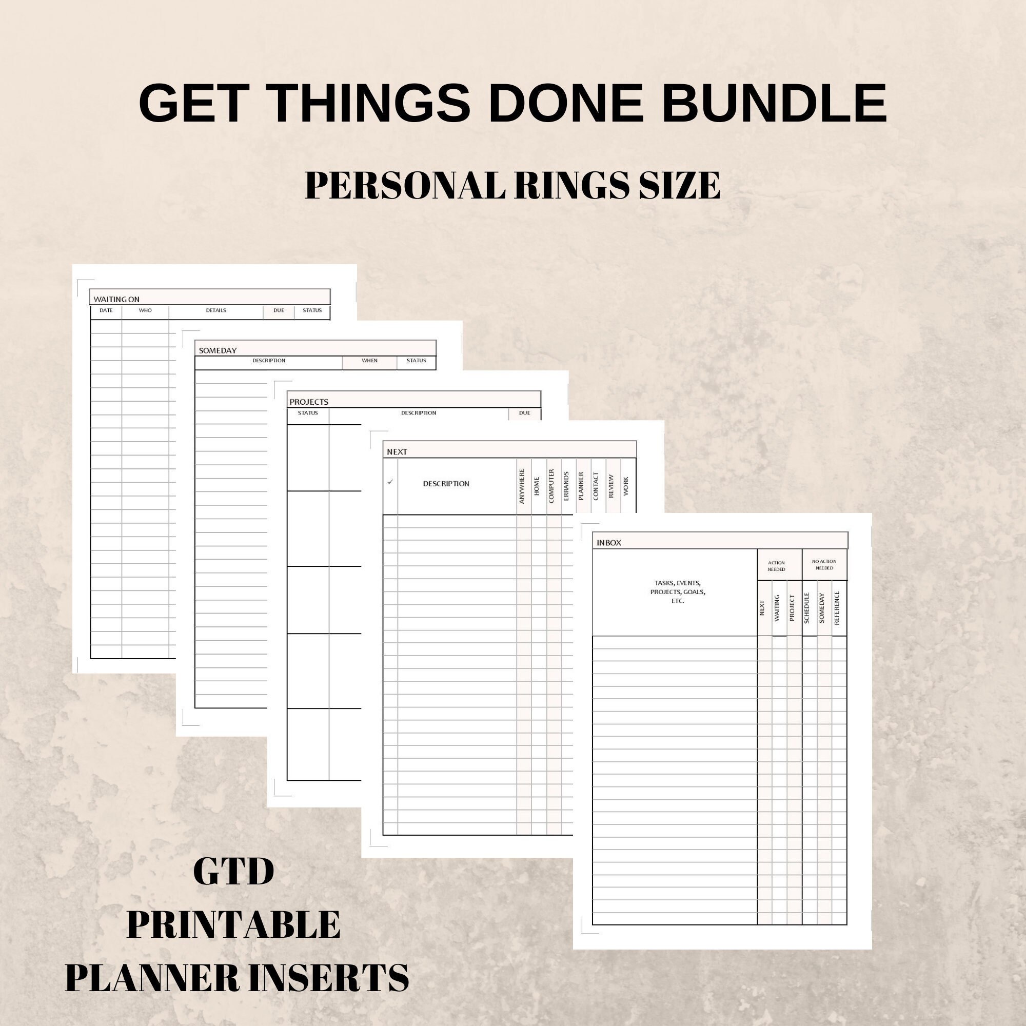 Paper & Party Supplies personal filofax GTD method printable planner ...