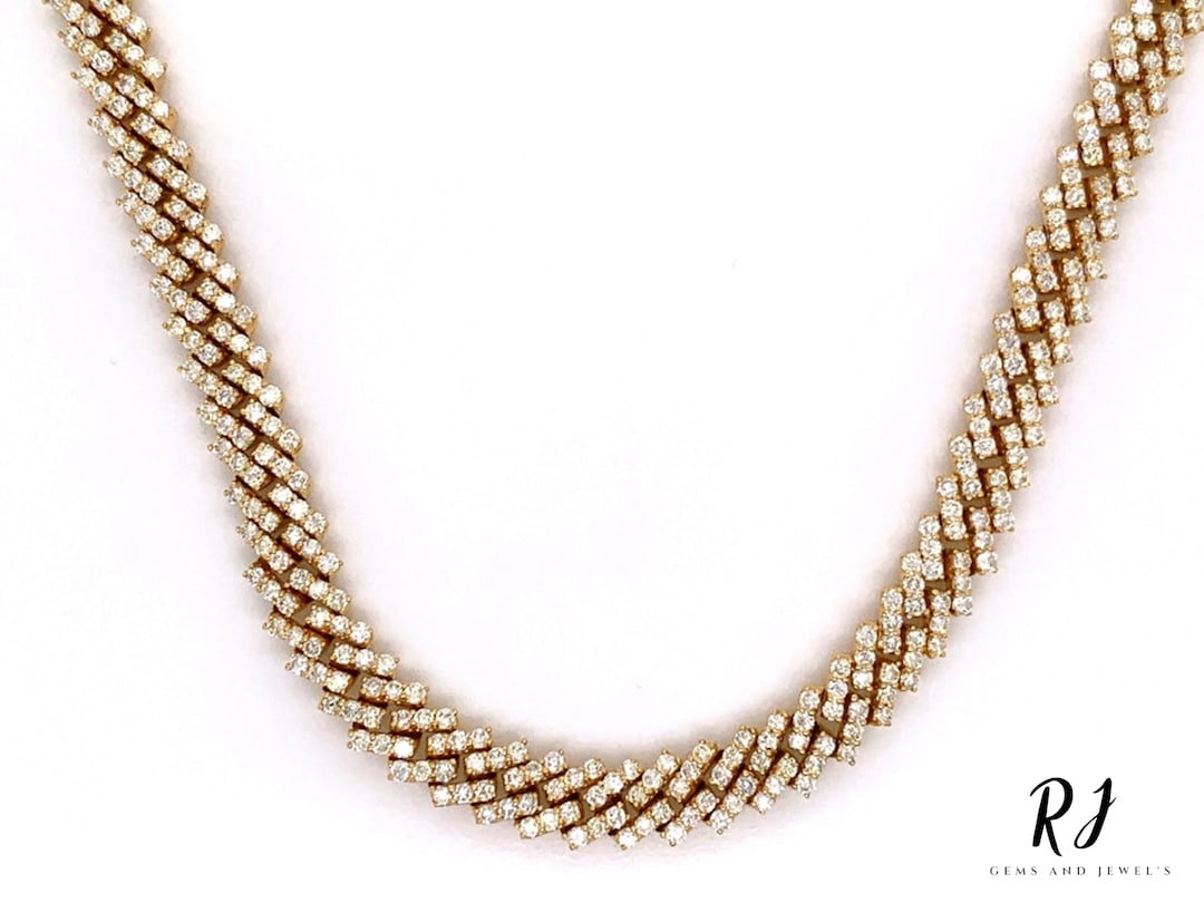 10k Gold Diamond Necklace 15 Ct Miami Cuban Link Chain for Women and ...
