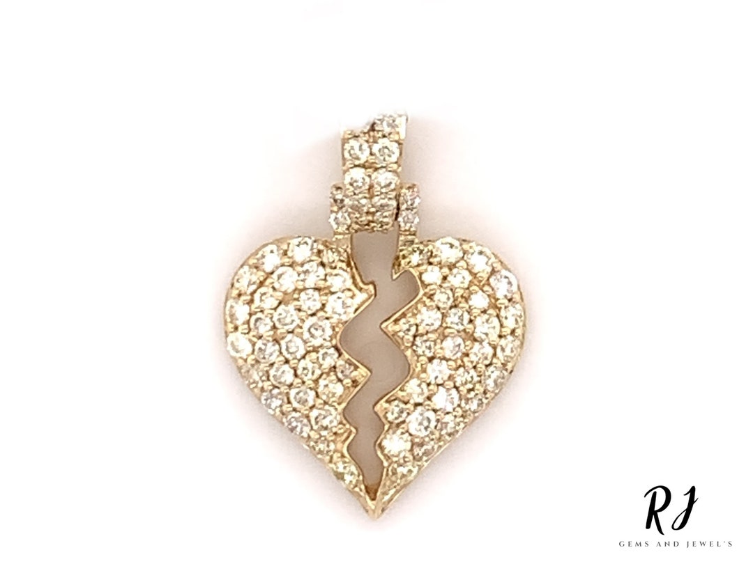 Iced Out Moissanite Diamond Broken Heart Pendant: 925 Silver, Gold ...