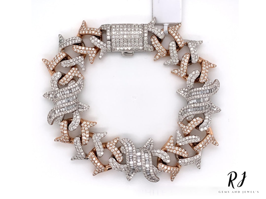 13mm Iced Out Barb Wire Bracelet, Moissanite Diamond Link Cuban ...