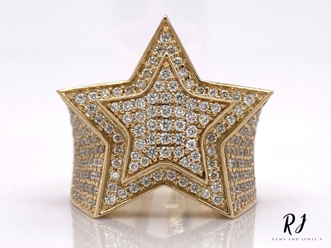 14K Gold Moissanite 3D Star Ring: Hip Hop Statement Band - Etsy