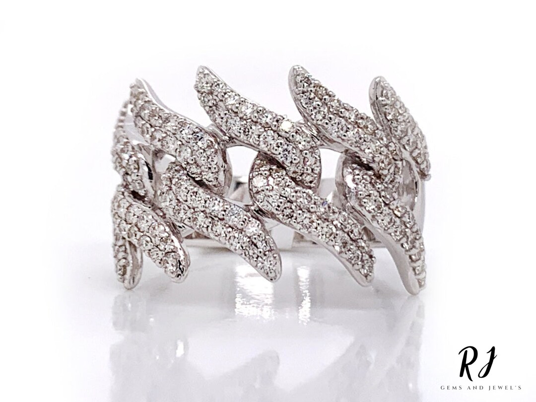 Thron Cuban Link Ring, Iced Out Moissanite Diamond Double Row Cuban ...