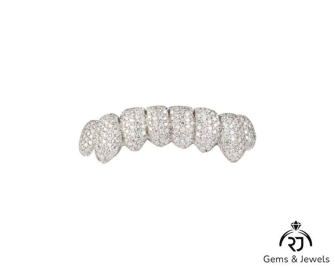 Custom Moissanite Grillz: 925 Sterling Silver, Iced Out Zig-zag Set - Etsy