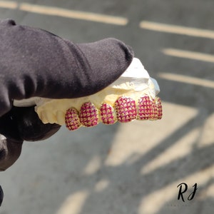 Custom Ruby Iced Out Grillz: Sterling Silver, Gold, Gemstone Teeth - Etsy