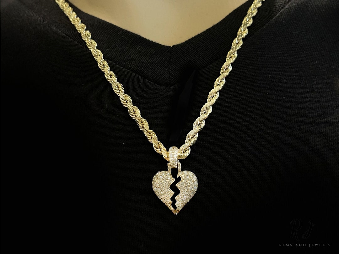 Iced Out Moissanite Diamond Broken Heart Pendants Rhinestone Split