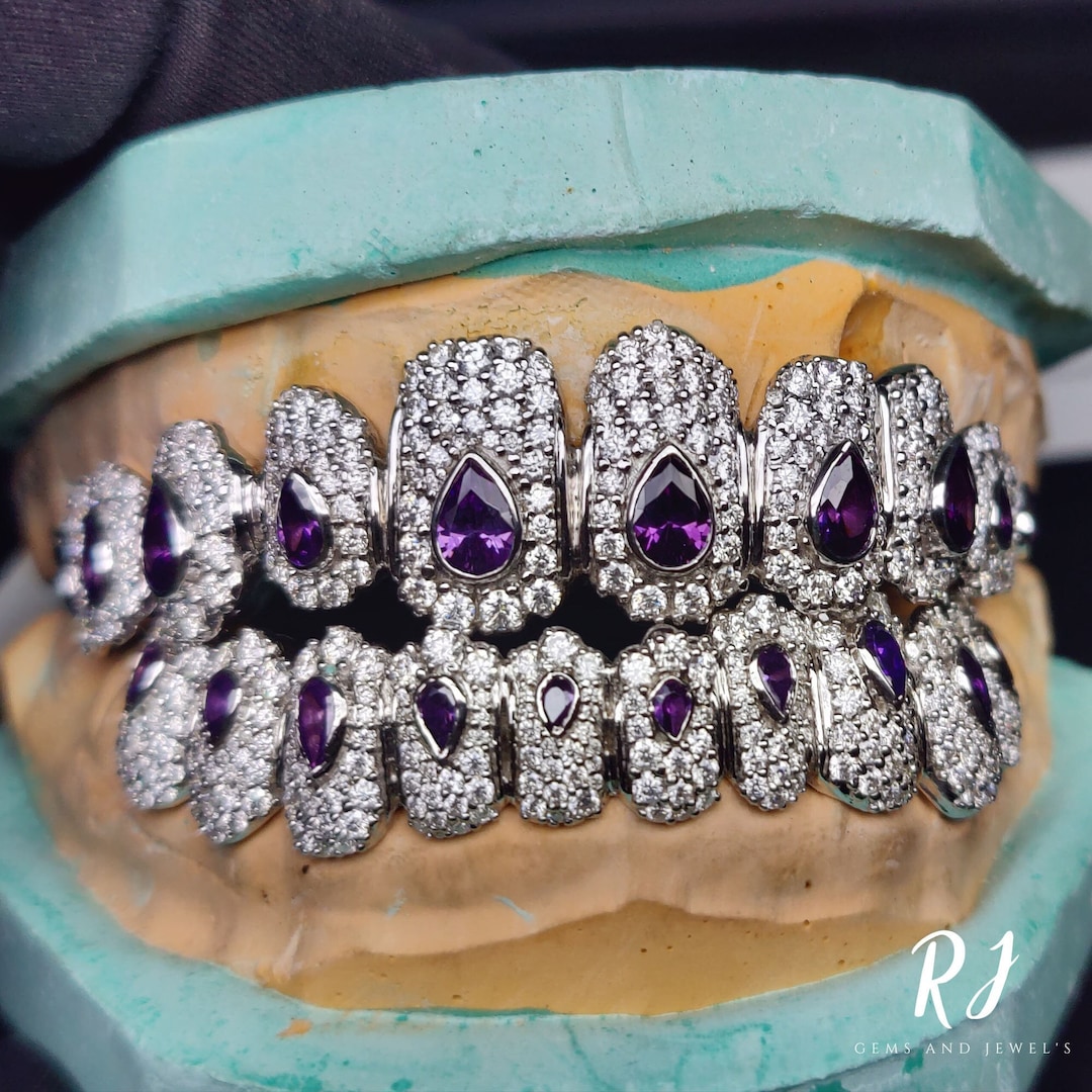 Custom VVS Moissanite Diamond Grillz: Pear & Round Cut, Hip Hop Jewelry ...