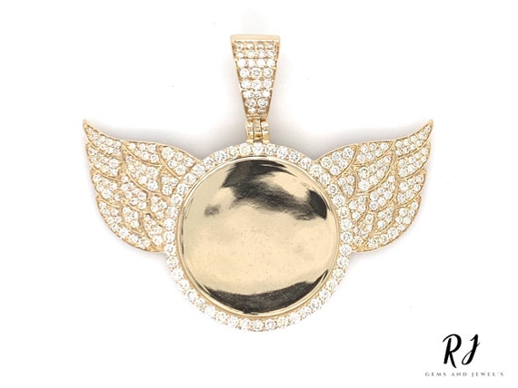 Personalized Angel Wings Photo Necklace MOISSANITE Diamond Custom Photo Necklace Hip Hop Photo Pendant Iced Custom Round Photo Pendant Etsy