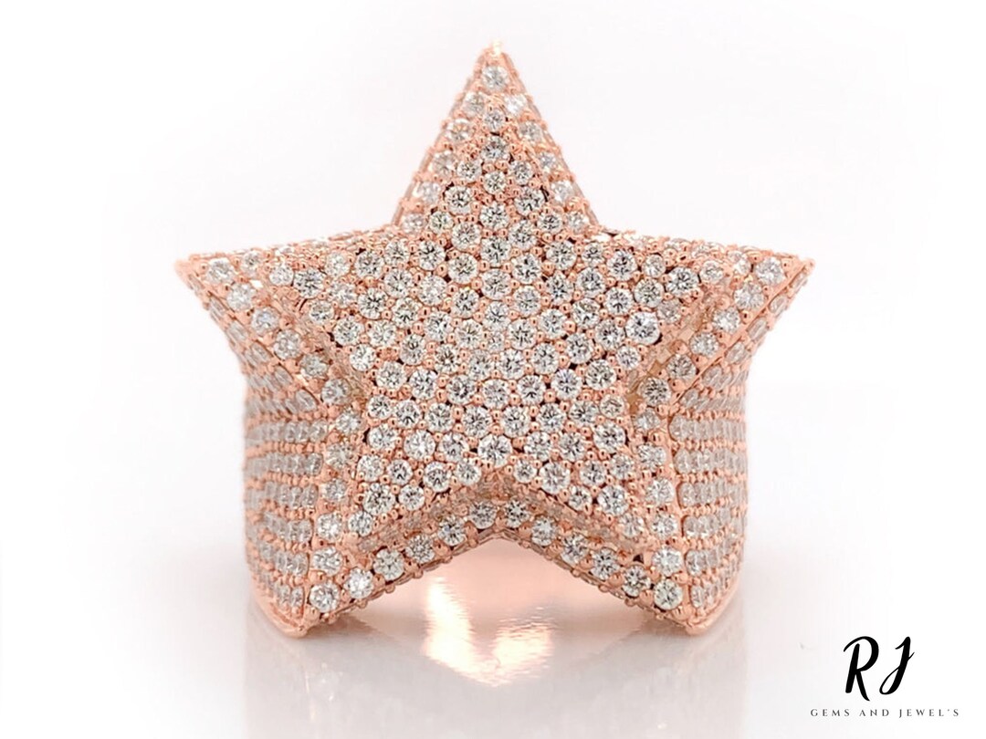 Iced Out Star Ring, Moissanite Diamond Ring for Men, Round Cut ...