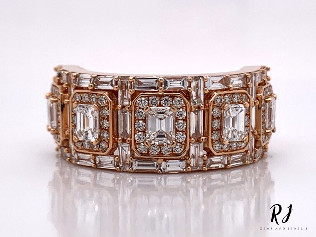 Round &baguette Cut Iced Out Ring, 3 CT VVS Moissanite Hip Hop Ring ...