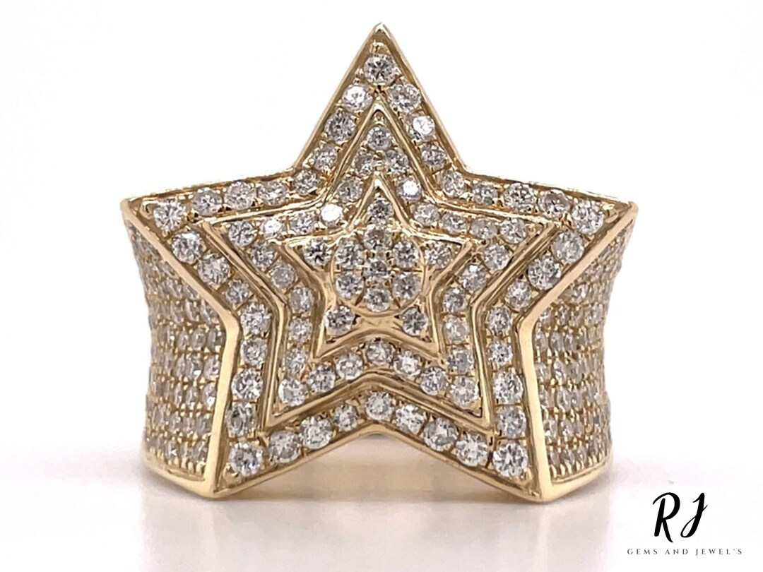 Men's Fully Iced Out Star Ring, Round Moissanite Diamond Ring ...