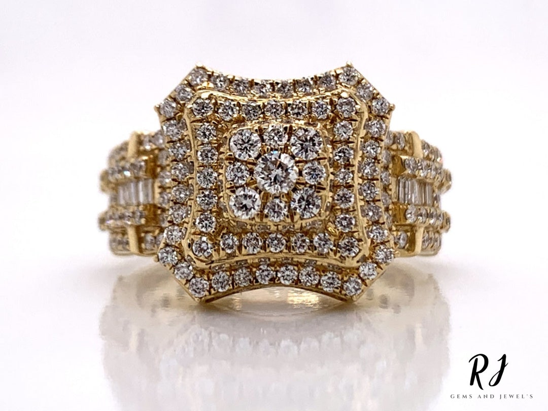 Moissanite Ring, Men Statement Band, Pinky Ring, 14K Yellow Gold Hip ...