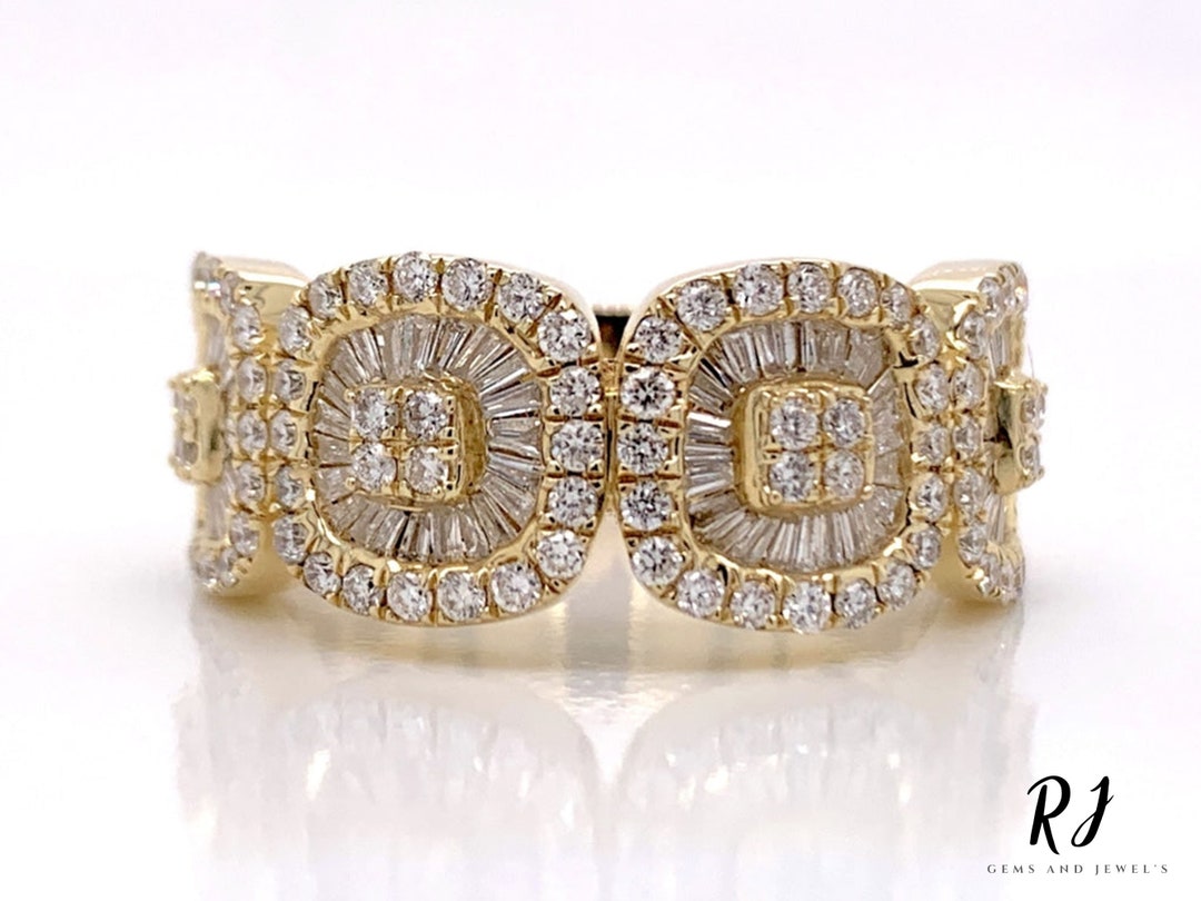 VVS Moissanite Cuban Link, Baguettes Rings,diamond Prong Statement Ring ...
