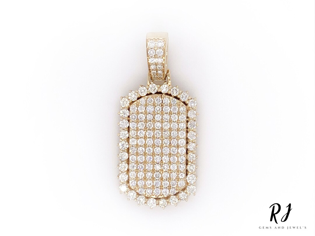 Diamond Dog Tag Necklace / 14k Gold or Silver Diamond Dog Tag Necklace ...