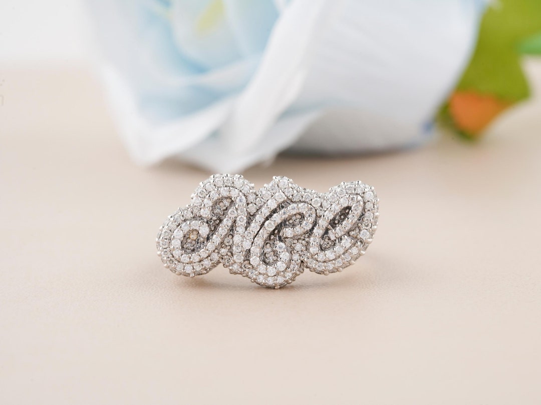 Real Moissanite Hip Hop Ring, Hip Hop Custom Name Ring, Moissanite ...