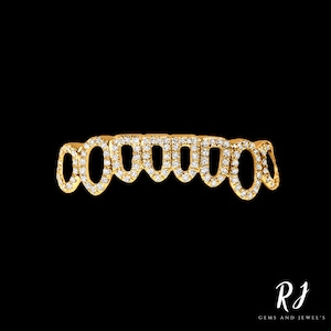 Iced Out Moissanite Diamond Grillz: 14K Gold Open Face Window Grill - Etsy