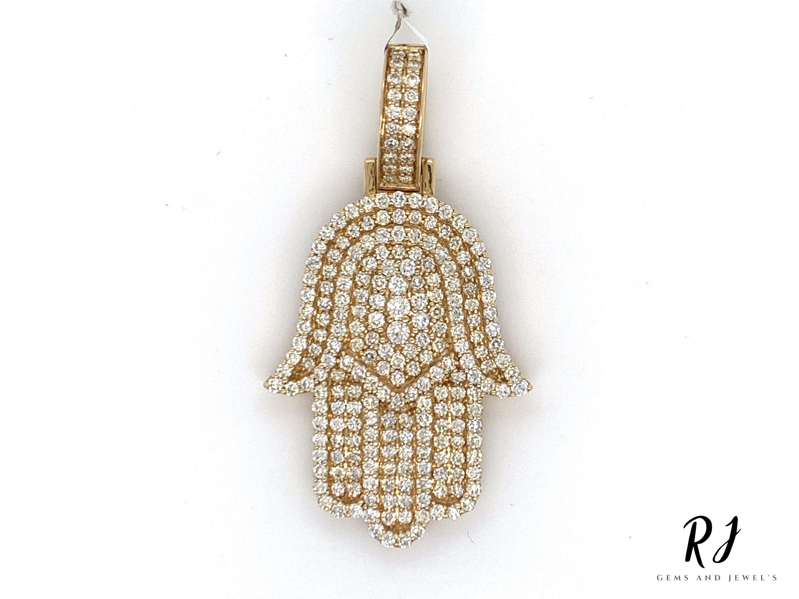 Diamond Hamsa Pendant 14K Gold Hamsa Hand Hamsa Charm Evil Eye Pendant ...
