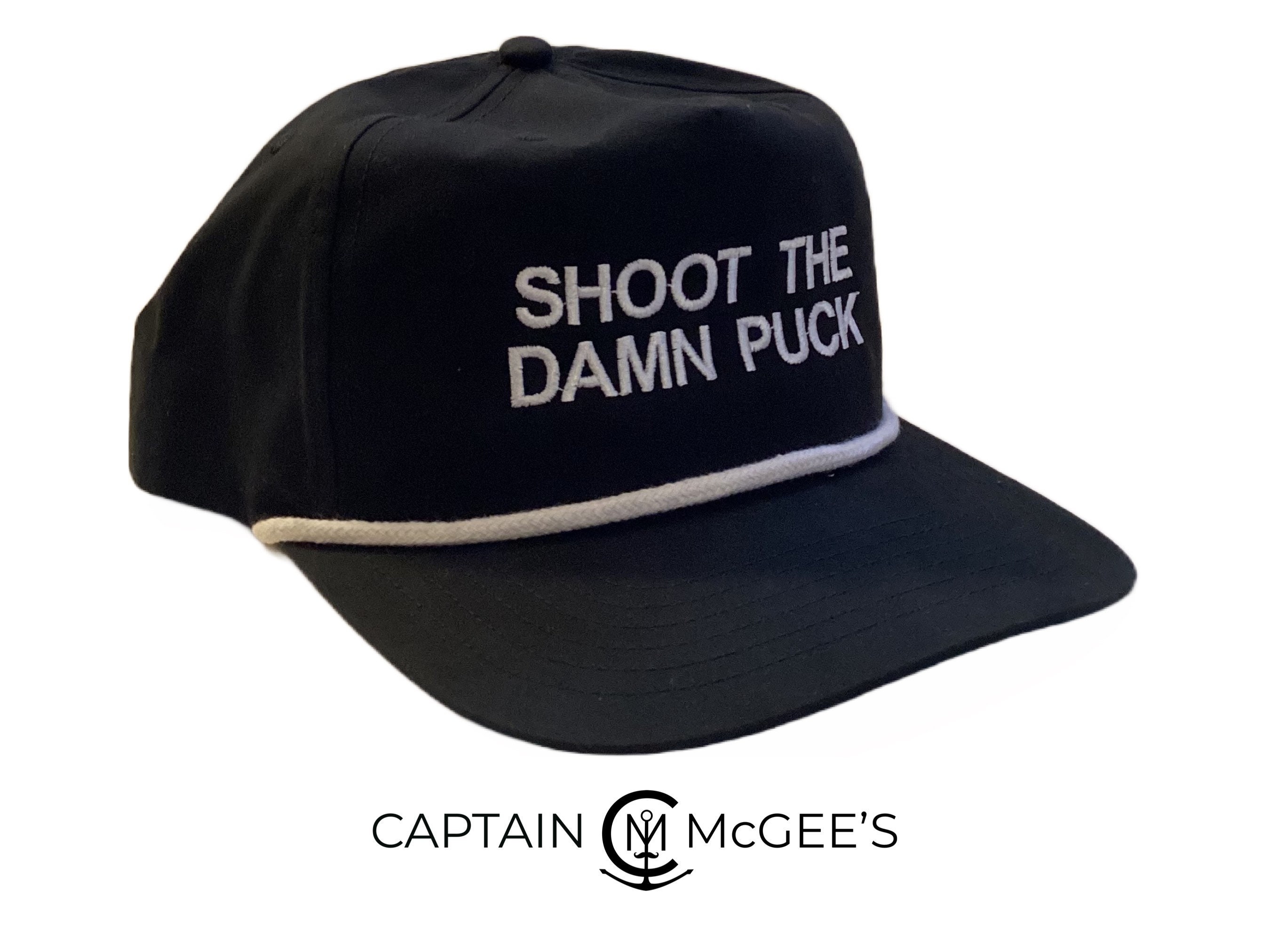 Shoot the Damn Puck Black/white Embroidered Snapback Rope Hat - Etsy