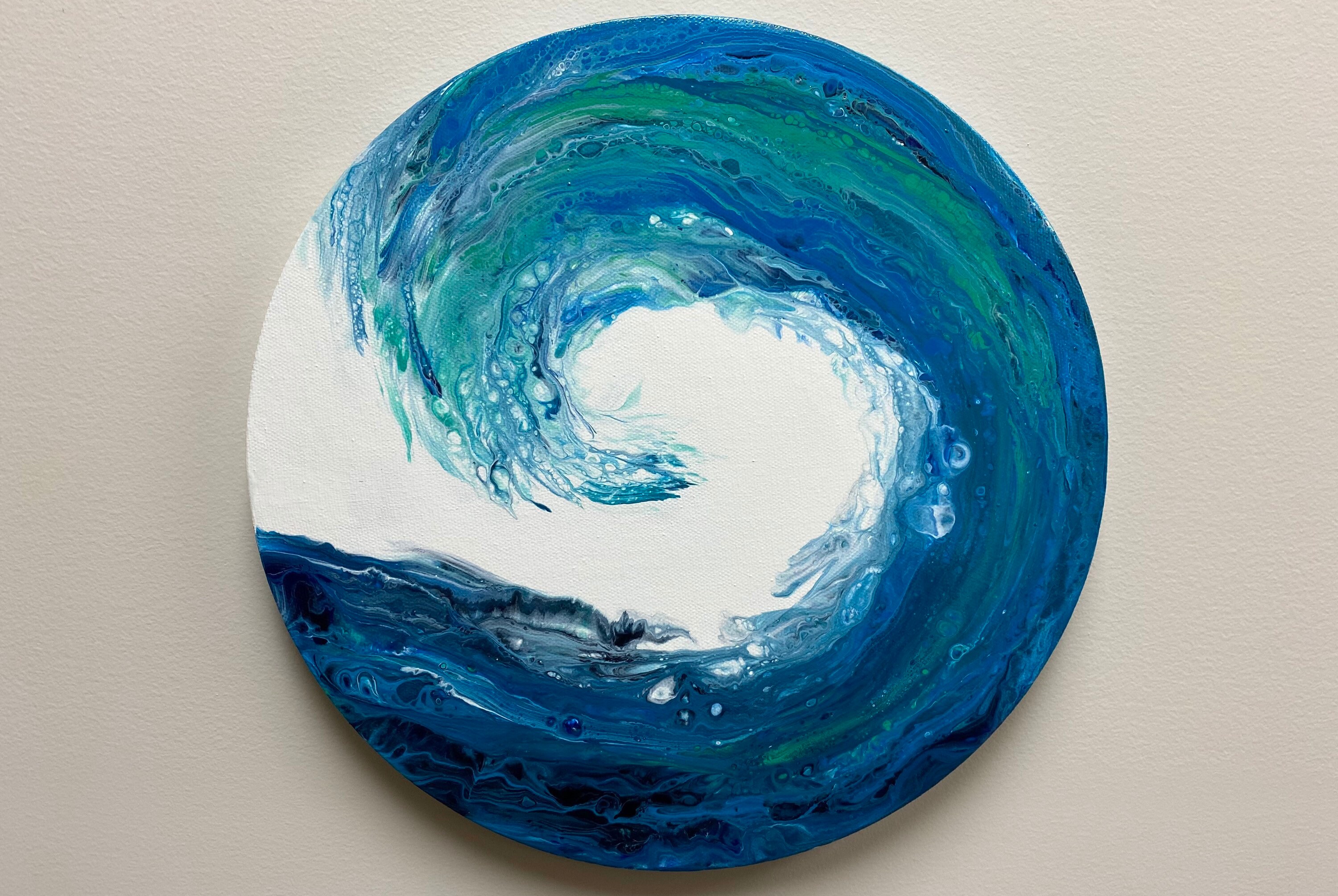 Ocean Wave Acrylic Pour Painting on 12 Inch Round/Circle | Etsy