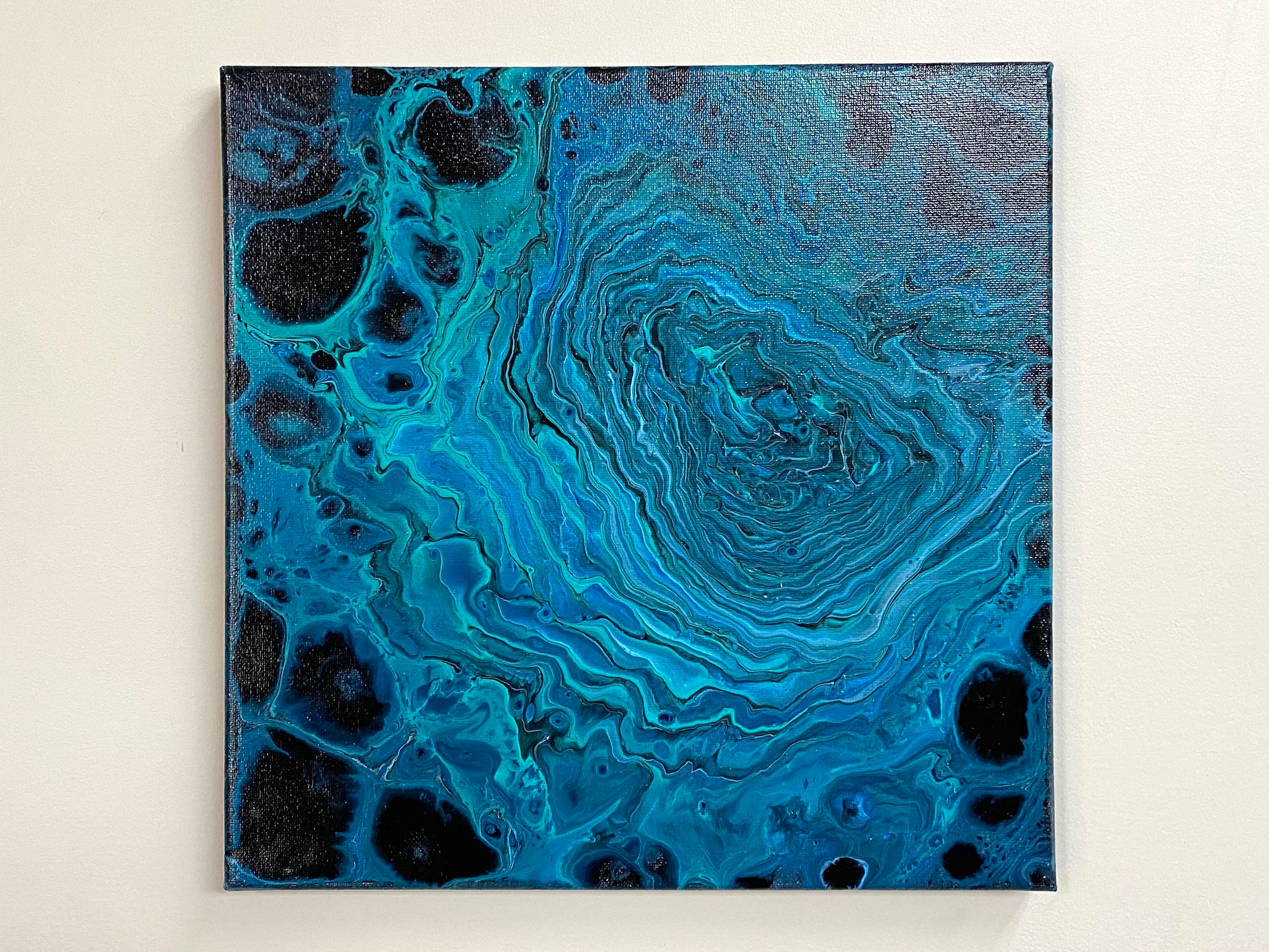 Black & Blue Ring Acrylic Pour Painting on 12x12 Stretched Canvas - Etsy