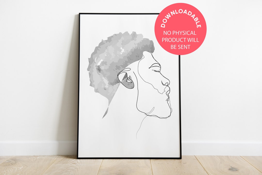 Black Man Line Art Print | Minimalist Afro Hair Sketch (digital ...