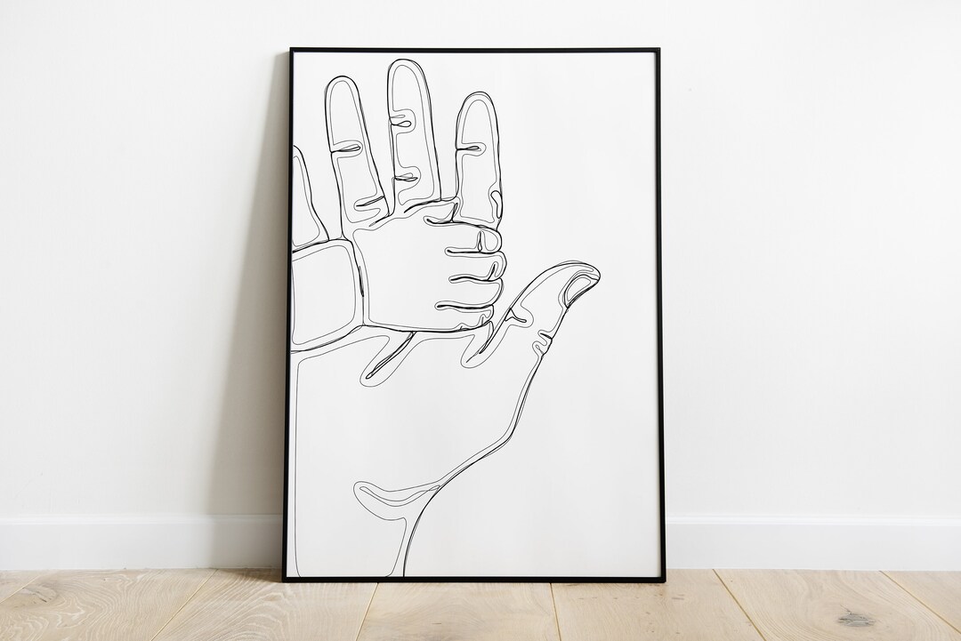 Mother and Daughter Hand Line Art Print Father & Baby Line Drawing ...