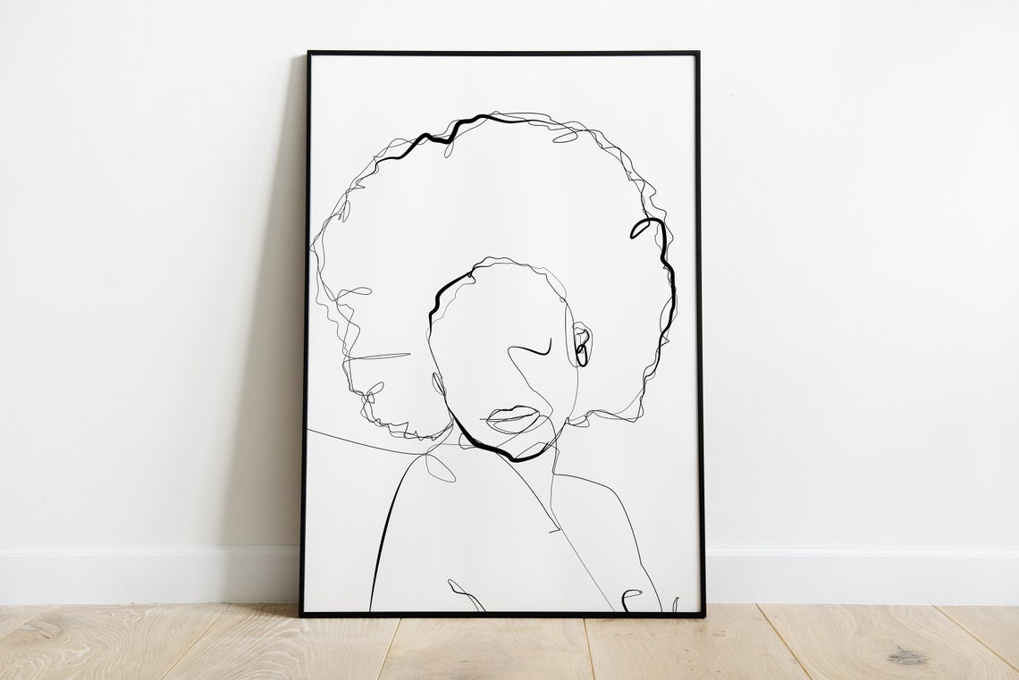 Printable Black Afro Woman Line Art Set of 3 - Etsy UK