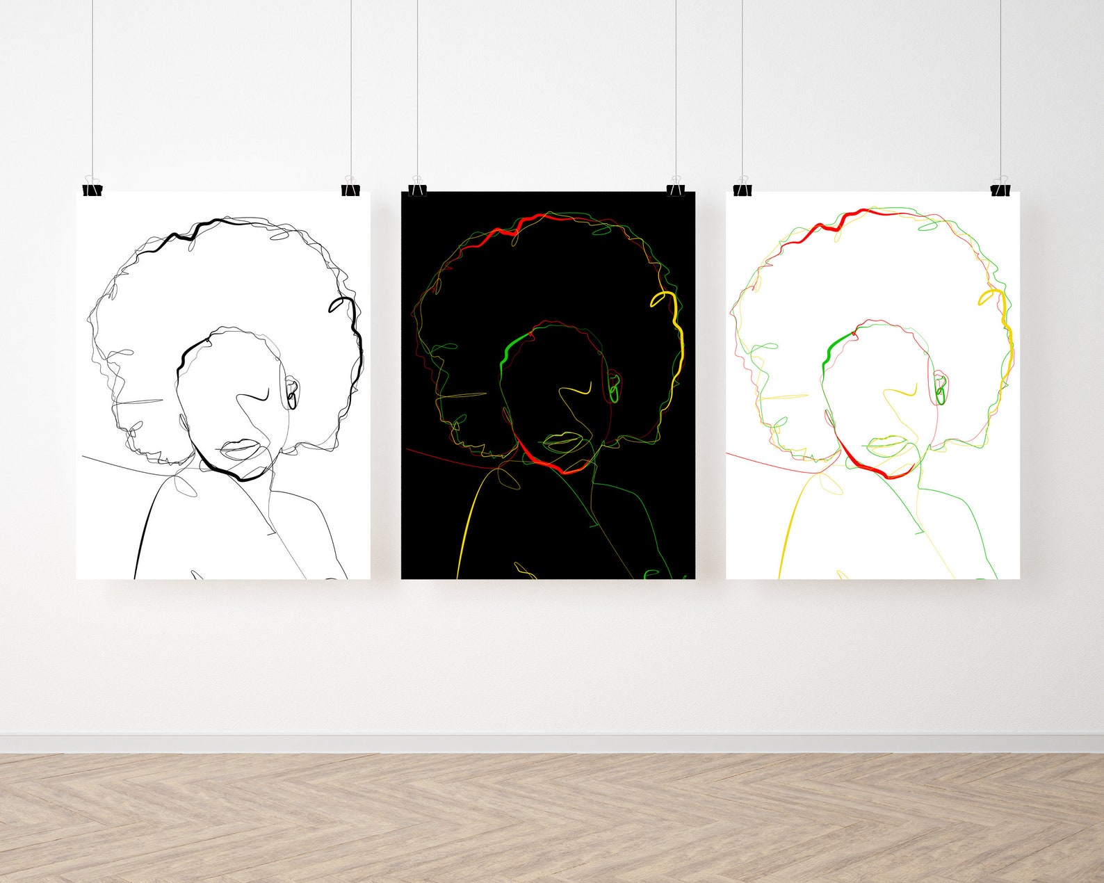 Printable Black Afro Woman Line Art Set of 3 - Etsy UK