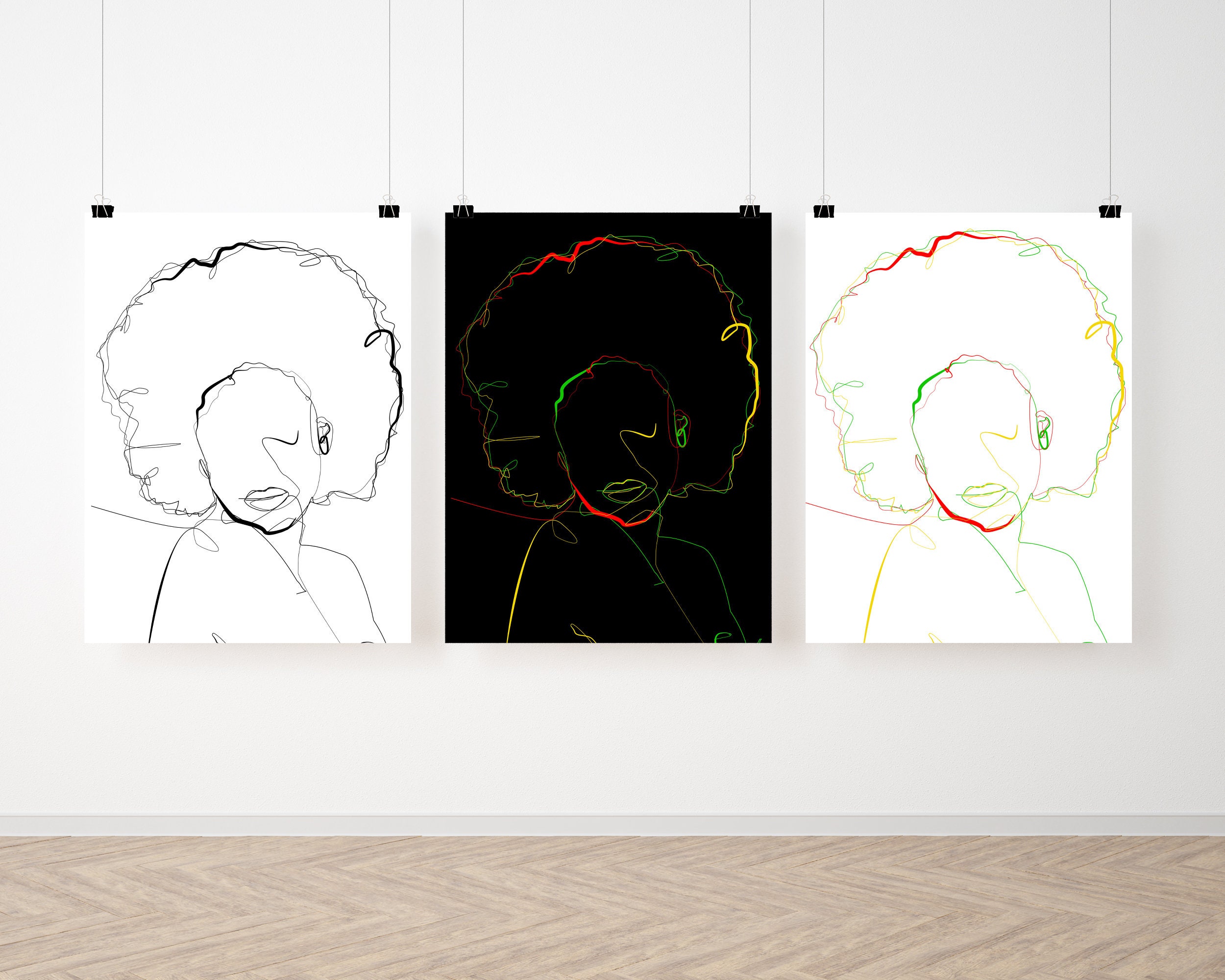 Printable Black Afro Woman Line Art Set of 3 - Etsy UK
