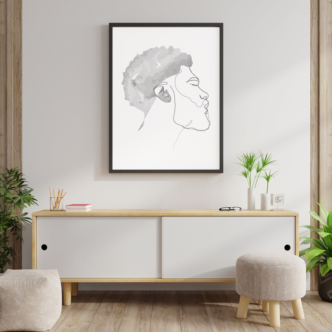 Black Man Line Art Print Bearded Man Art Afro Hair Print - Etsy UK