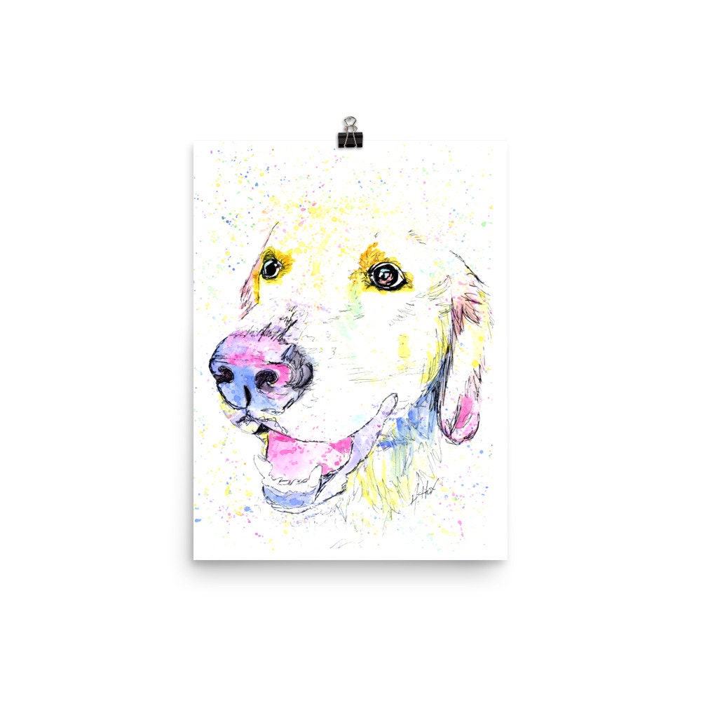 Goofy Golden Retriever Watercolor Print Golden Labrador Art | Etsy