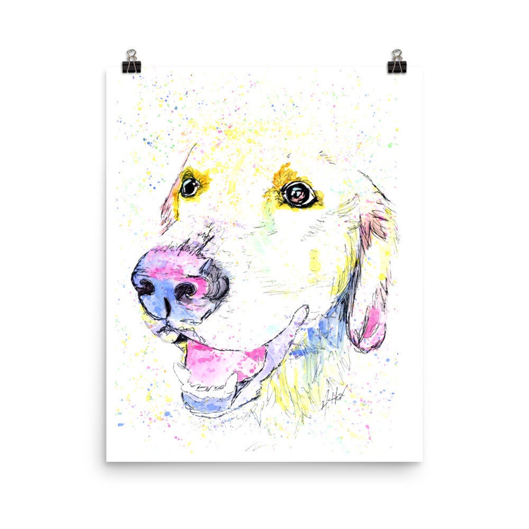 Goofy Golden Retriever Watercolor Print Yellow Labrador - Etsy
