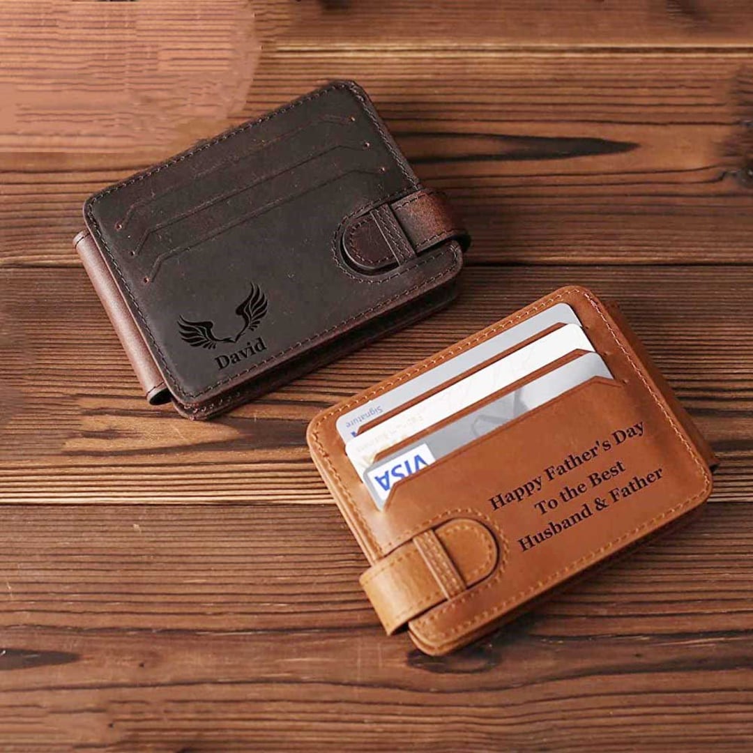 Personalized Leather Wallet Card Holder, Monogram Wallet Money Clip ...