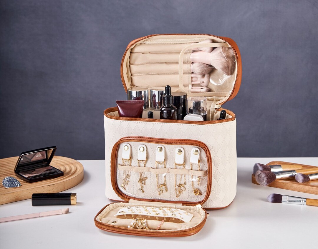 Personalized Cosmetic Bag, Large Travel Jewelry Storage Bag, Makeup ...